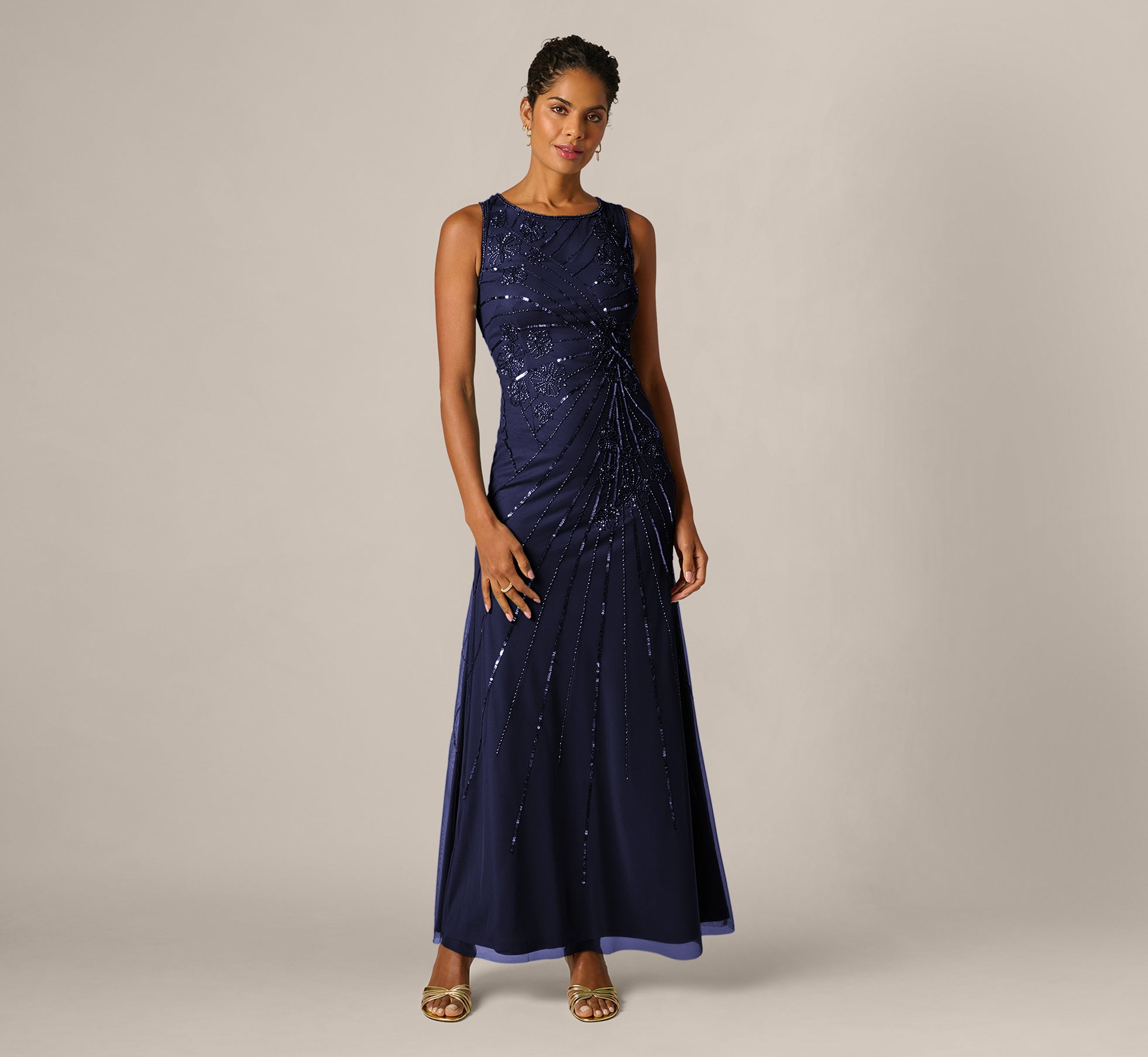 ADRIANNA PAPELL Adrianna Papell Floral Beaded Illusion Mermaid Gown
